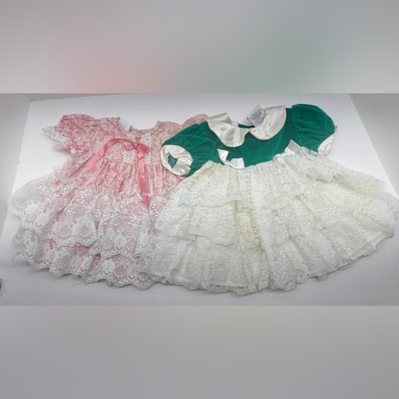 Allison Ann | Dresses | 2 Vintage Baby Frilly Lace Velvet Bow Dresses ...